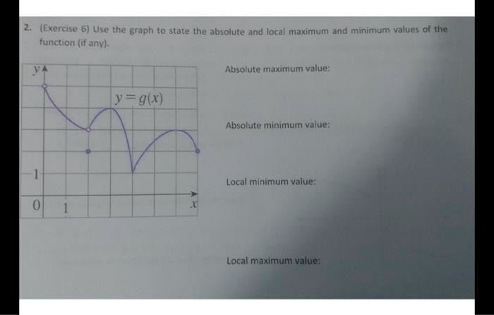 2. Use the graph to state the absolute and local maximum and...