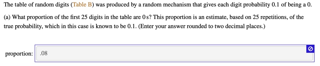 SOLVED: The table of random digits (Table B) was produced by random mechanism that gives each ...