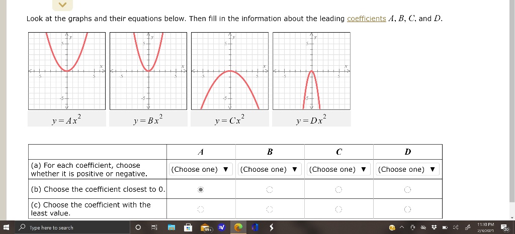 look at the graphs and their equations below then fill in the ...