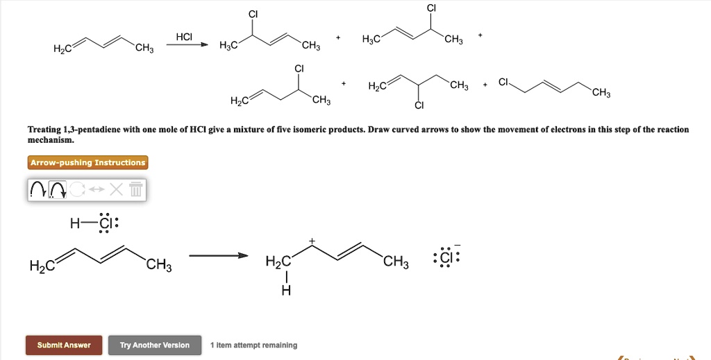 SOLVED: HCI HCl CH3 HCl CH3 H3C HCl CH3 CH3 HCl Treating 3-pentadiene with one mole of HCl gives ...