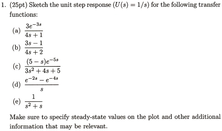1. (25pt) Sketch the unit step response (U(s) = 1/s) for the following ...