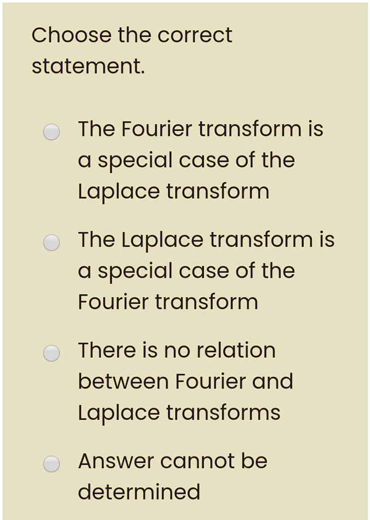 [get Answer] Choose The Correct Statement The Fourier Transform Is A Special Case Of The
