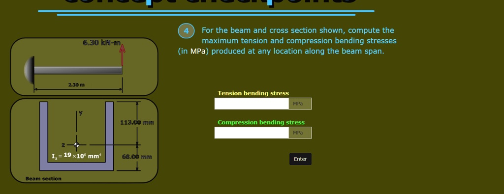 for the beam and cross section shown compute the maximum tension and ...