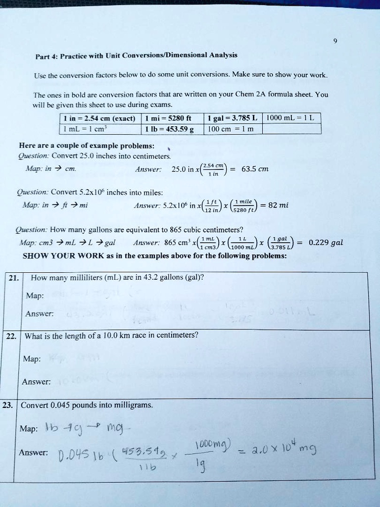SOLVED Part 4 Practice With Unit Conversions Dimensional Analysis Use