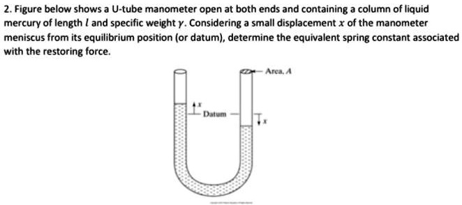 SOLVED: 2. Figure below shows a U-tube manometer open at both ends and containing column of ...