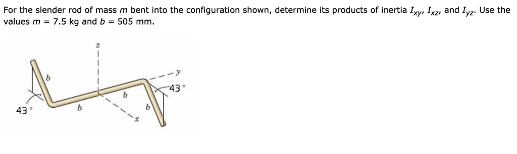 For the slender rod of mass m bent into the configuration shown ...