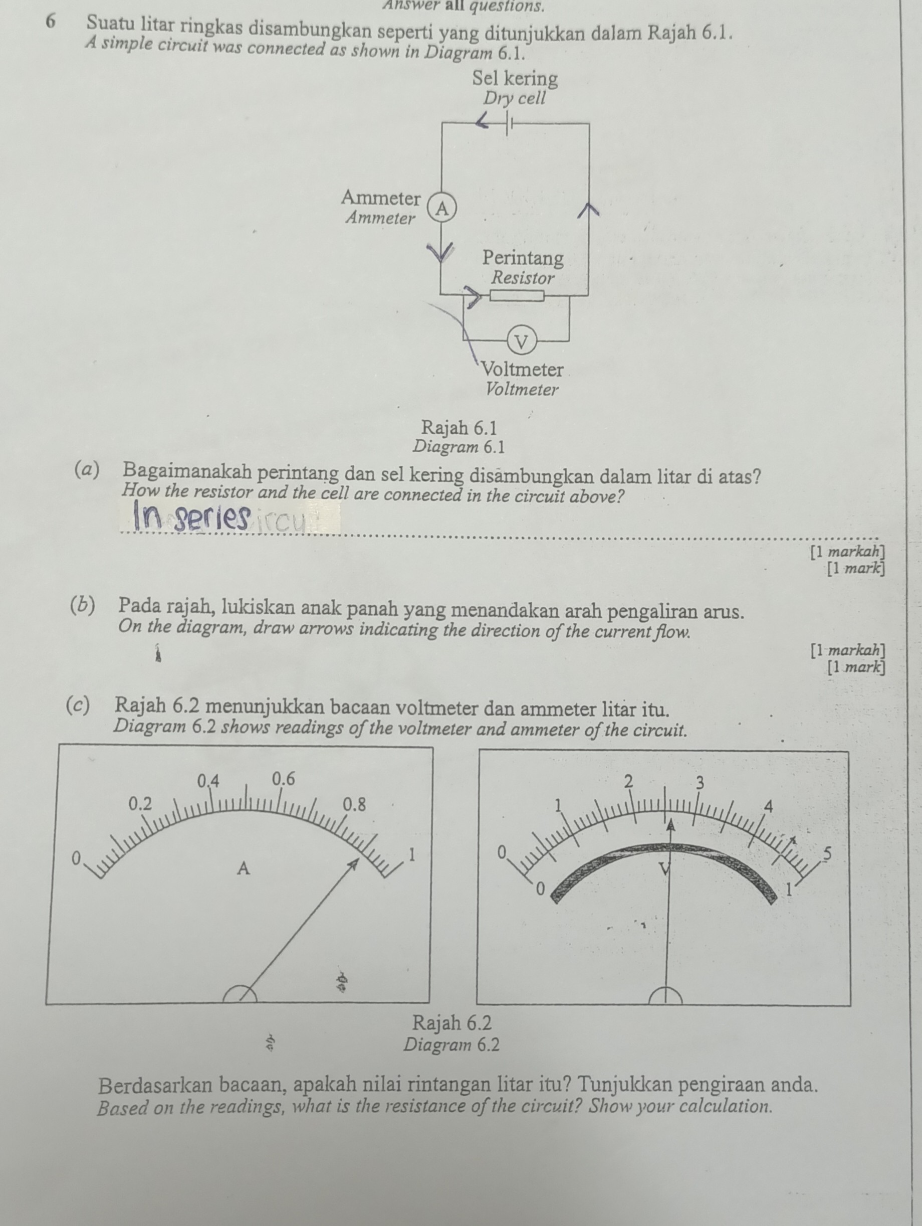 Answer all questions. 6 Suatu litar ringkas disambungkan seperti yang ...