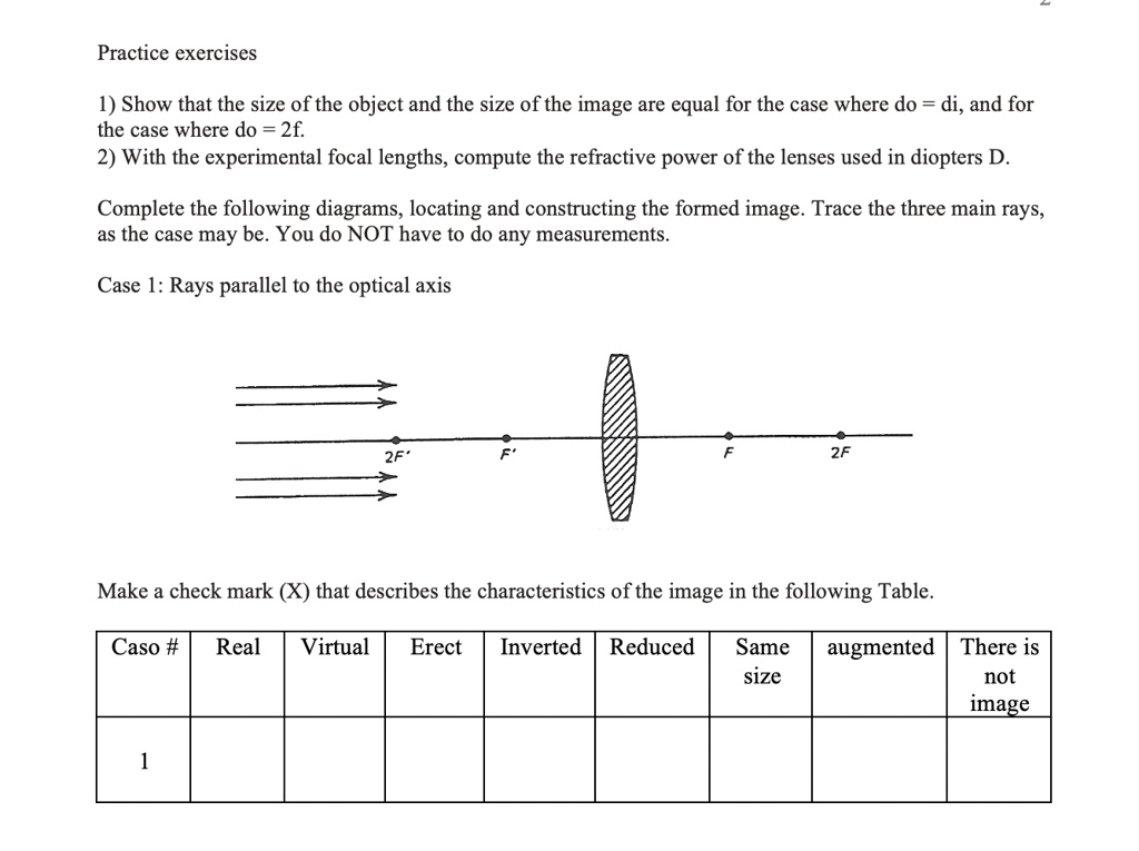 SOLVED:Practice exercises 1) Show that the size of the object and the ...