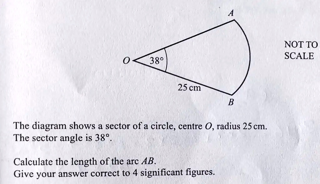 SOLVED: NOT TO SCALE 380 25 cm B The diagram shows a sector of a circle, centre 0, radius 25cm ...