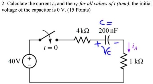SOLVED: 2-Calculate the current i and the vc for all values of t (time, the initial voltage of ...