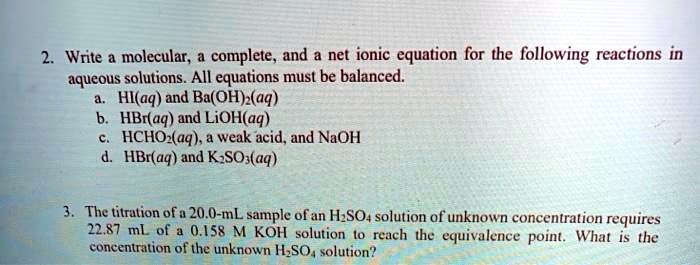 Solved Write Molecular Complete And Net Ionic Equations For The