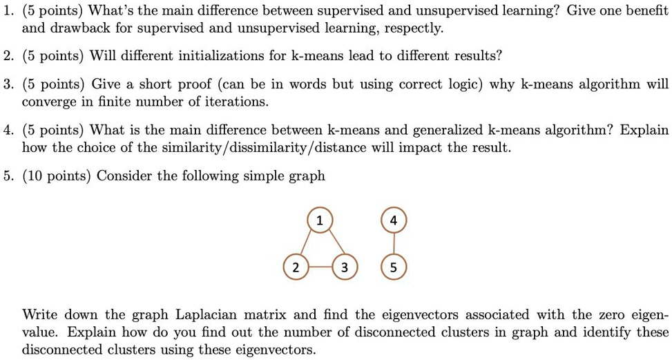 1. (5 points) What's the main difference between supervised and ...