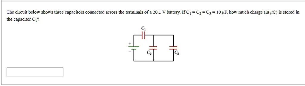 The circuit below shows three capacitors connected across the terminals ...
