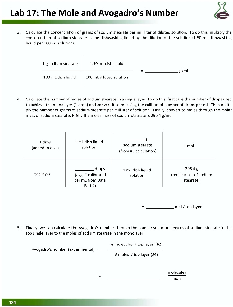 SOLVED: Lab 17: The Mole and Avogadro's Number Calculate the concentration of grams of sodium ...