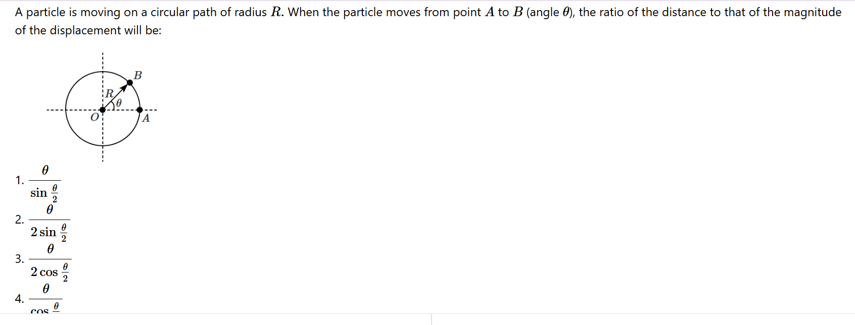 A particle is moving on a circular path of radius R. When the particle moves from point A to B ...
