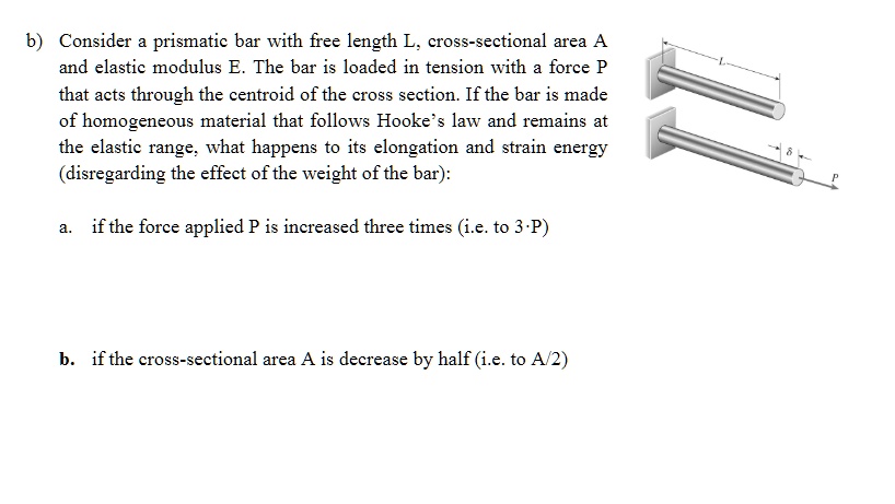 b) Consider a prismatic bar with free length L, cross-sectional area A and elastic modulus E ...