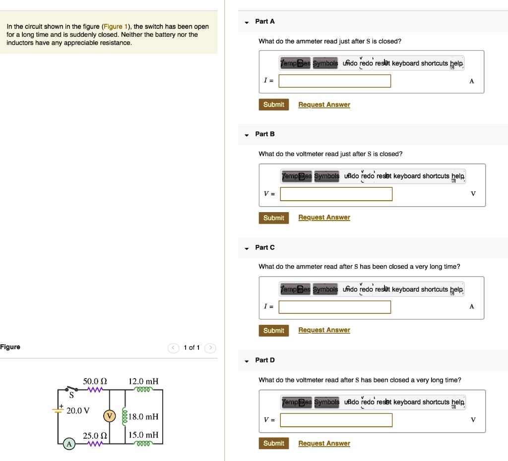 Part A In The Circuit Shown In The Figure Figure 1 The Switch Has Been Open For A Long Time And