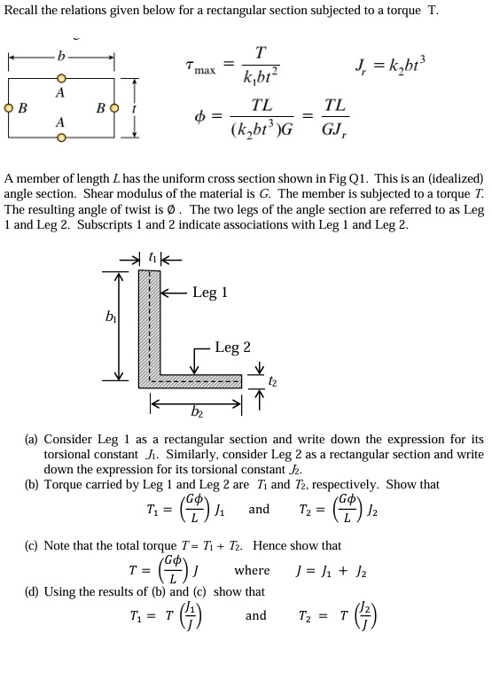 Recall the relations given below for a rectangular section subjected to ...