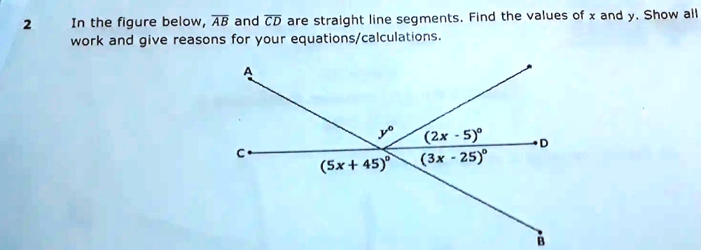SOLVED: In the figure below, AB and ZD are straight line segments. Find the values of x and y ...