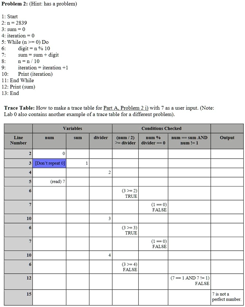 Use the table below to trace the question thanks! Problem 2:(Hint:has a ...