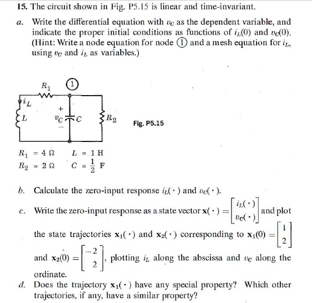 15. The circuit shown in Fig. P5.15 is linear and time-invariant. a ...