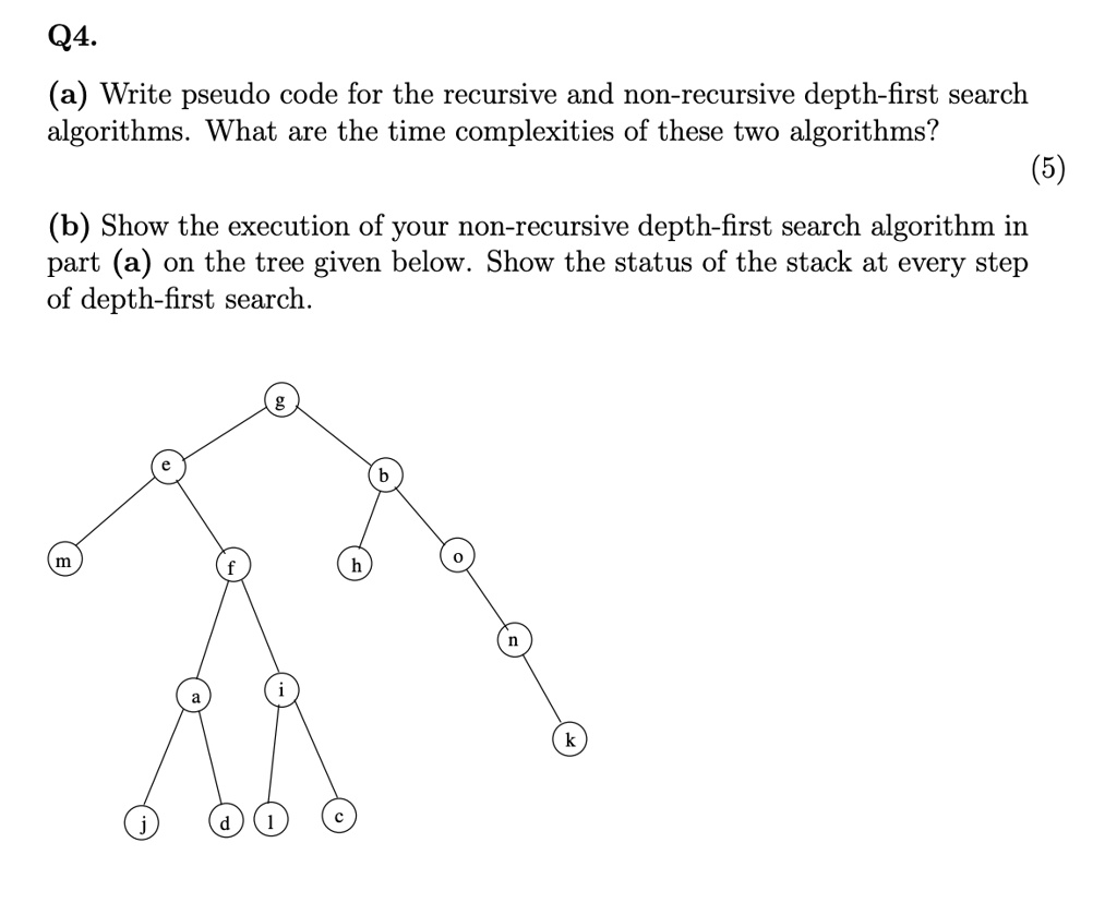 Q4 A Write Pseudo Code For The Recursive And Non Recursive Depth First Search Algorithms