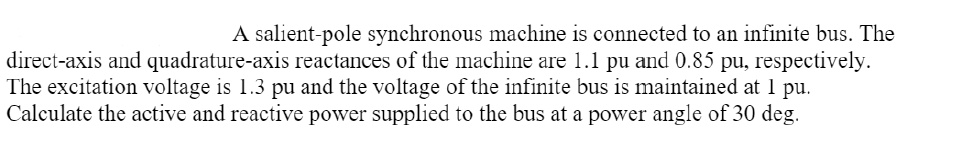 Solved A Salient Pole Synchronous Machine Is Connected To An Infinite