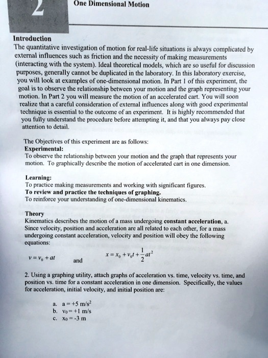 one dimnensional motion introduction the quantitative investigation of ...