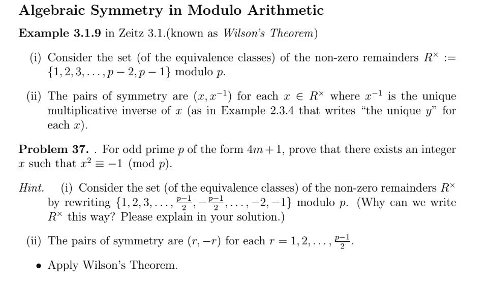 SOLVED:Algebraic Symmetry in Modulo Arithmetic Example 3.1.9 in Zeitz 3 ...