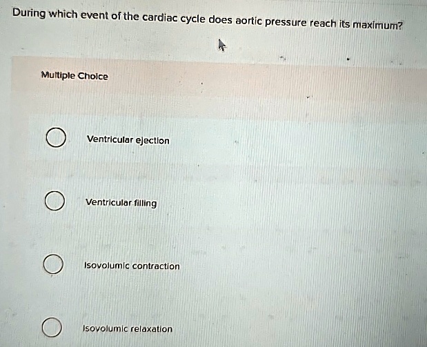 during which event of the cardiac cycle does aortic pressure reach its ...