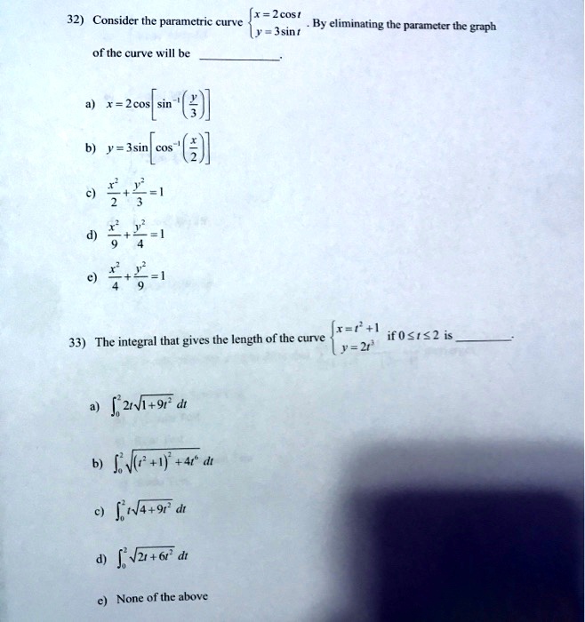 Solved Ix Zcos[ 32 Consider The Parametric Curve By Eliminating The Parameter The Graph 3sin