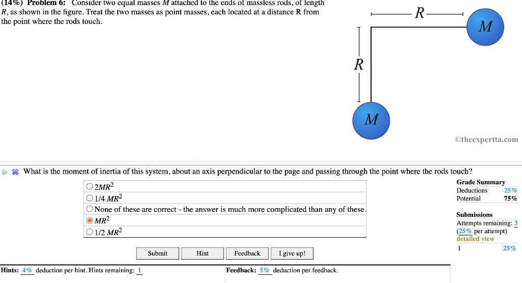 14voproblemo consider two equal masses m attached to the ends of massless rods of length r as ...