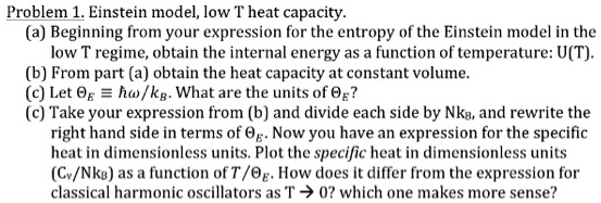 SOLVED: Problem 1. Einstein model, low T heat capacity a) Beginning ...