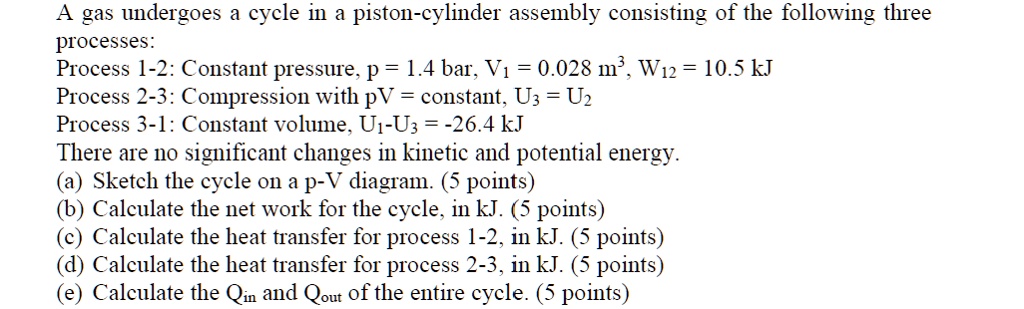 SOLVED: i need only "D E" A gas undergoes a cycle in a piston-cylinder assembly consisting of ...