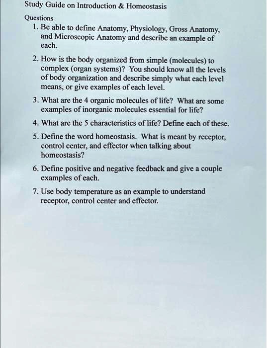 study guide on introduction homeostasis questions 1be able to define ...