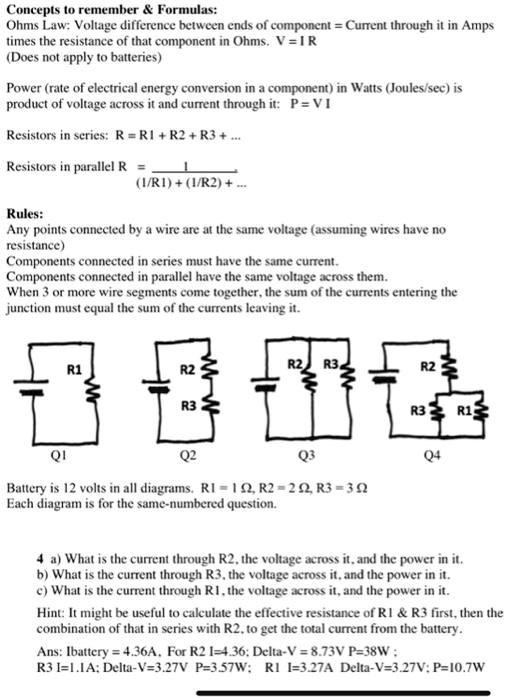 Concepts to remember Formulas: Ohms Law: Voltage difference between ends of component = Current ...