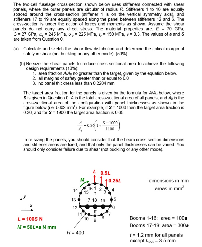 SOLVED: Text: a = 1.18, S = 1200 The two-cell fuselage cross-section ...