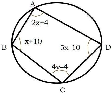 SOLVED: In the given figure, ABCD is a cyclic quadrilateral. Find the values of x and y. 2x+4 X ...