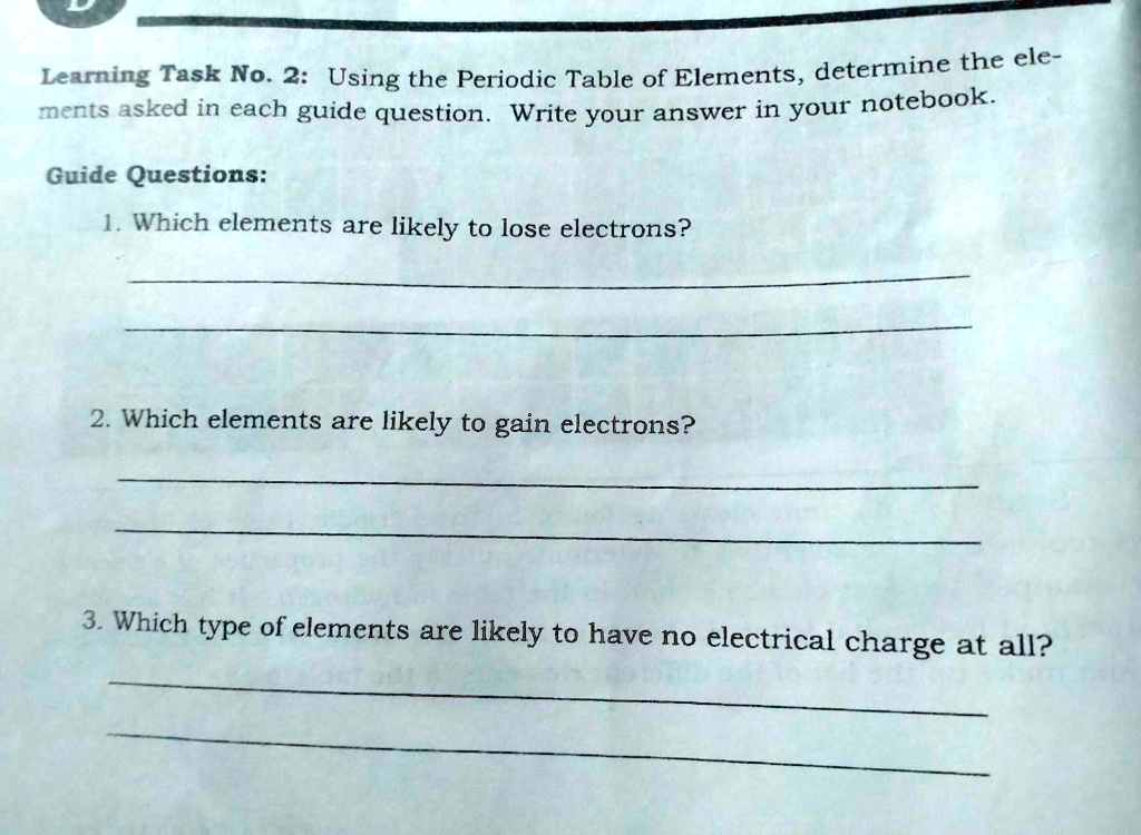 SOLVED: 'tulong po please need ko na po eh Learning Task No 2: Using the Periodic Table of ...