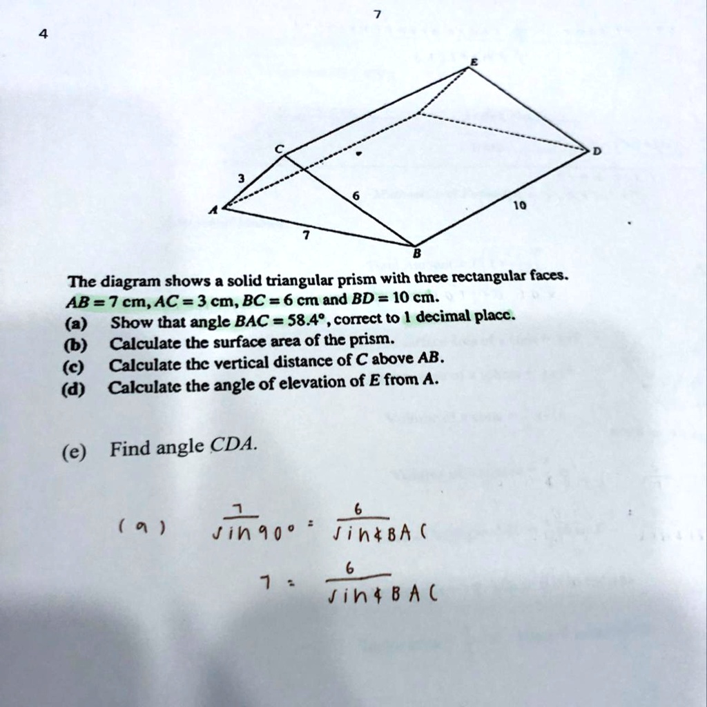 SOLVED: Hi :) Is angle BAC a right-angled triangle? The diagram shows a solid triangular prism ...