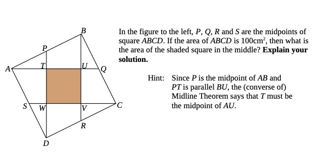 SOLVED:In the figure t0 the left, P, Q, R and S are the midpoints of square ABCD. If the area of ...