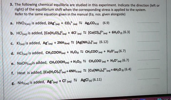 SOLVED: 3. The following chemical equilibria are studied in this ...