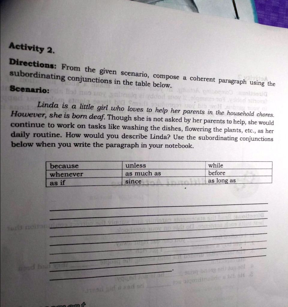 SOLVED: Directions: From the given scenario, compose a coherent paragraph using the ...