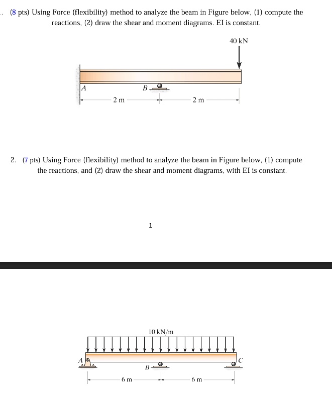please show step by step 8 pts using force flexibility method to analyze the beam in figure ...