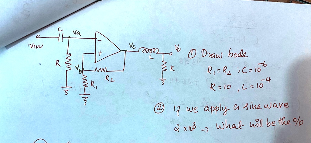 SOLVED: (1) Draw bode plot and find transfer function of this circuit R = 10; L = 10^(-4) (2) If ...
