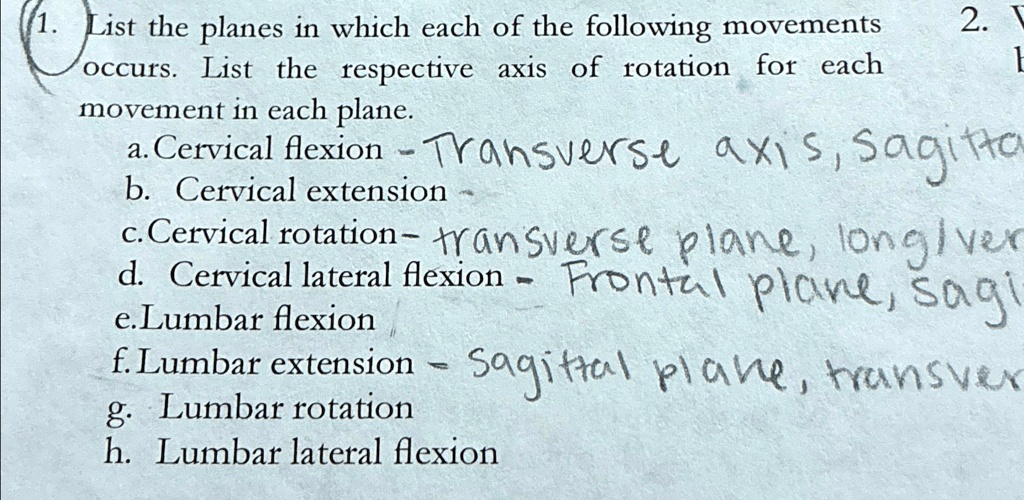 1. List the planes in which each of the following movements occurs ...