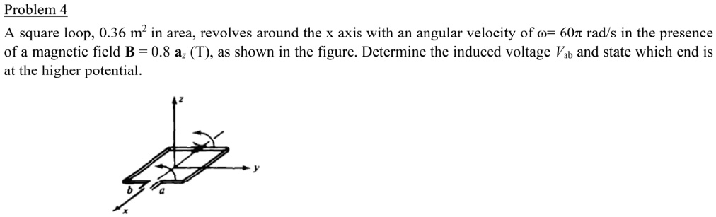 Problem 4 A square loop, 0.36 m² in area, revolves around the x axis ...