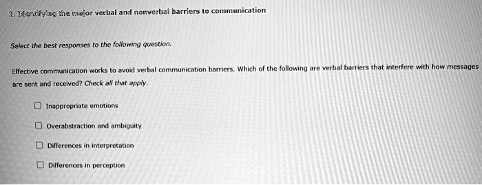 2. Identifying the major verbal and nonverbal barriers to...
