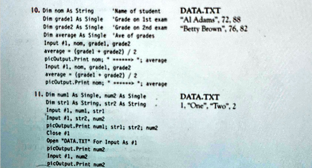 dim nom as string dim grade1 as single dim grade2 as single dim average ...