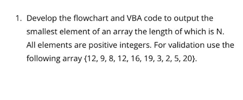 Solved Develop The Flowchart And Vba Code To Output The Smallest Element Of An Array The